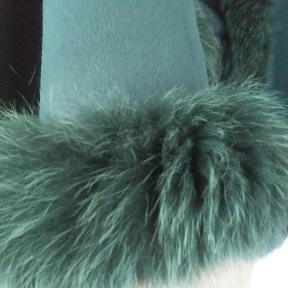 Jackets & Coats | Nwt Teal Greenish Blue Cape Coat Trimmed In Real Fox ...